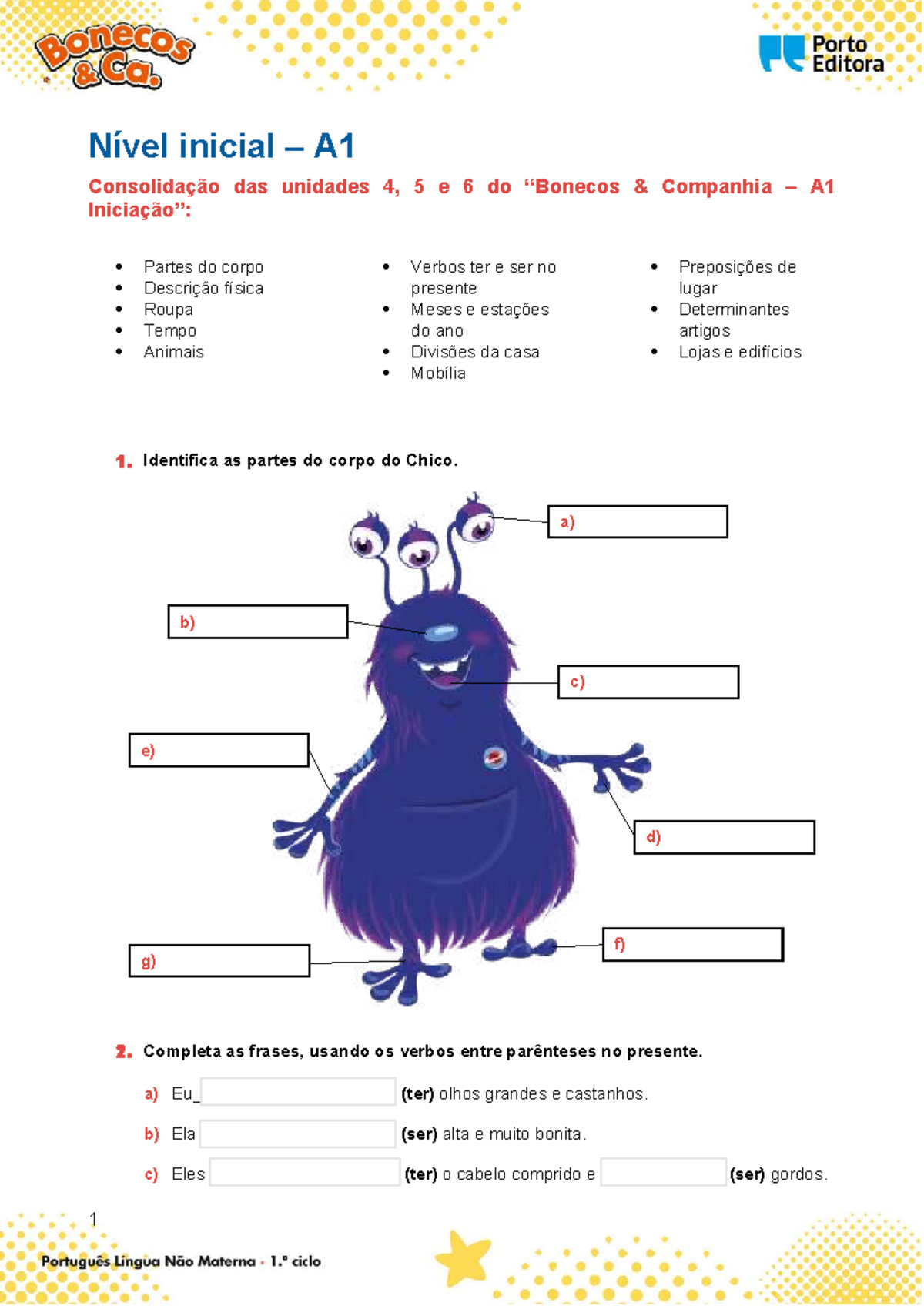 Nl plnm | Ficha de Trabalho A1: Unidades 4 a 6 - Nível A - Studocu