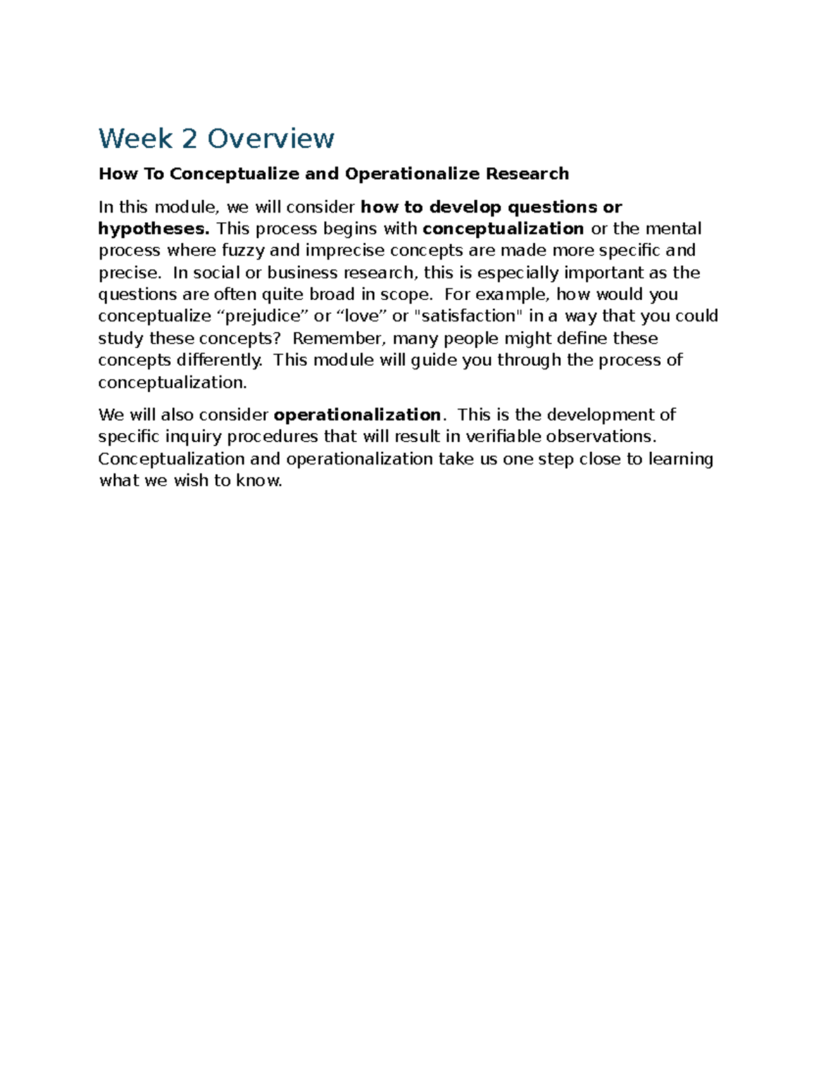 Week 2 Readings: Conceptualizing & Operationalizing Research - Studocu