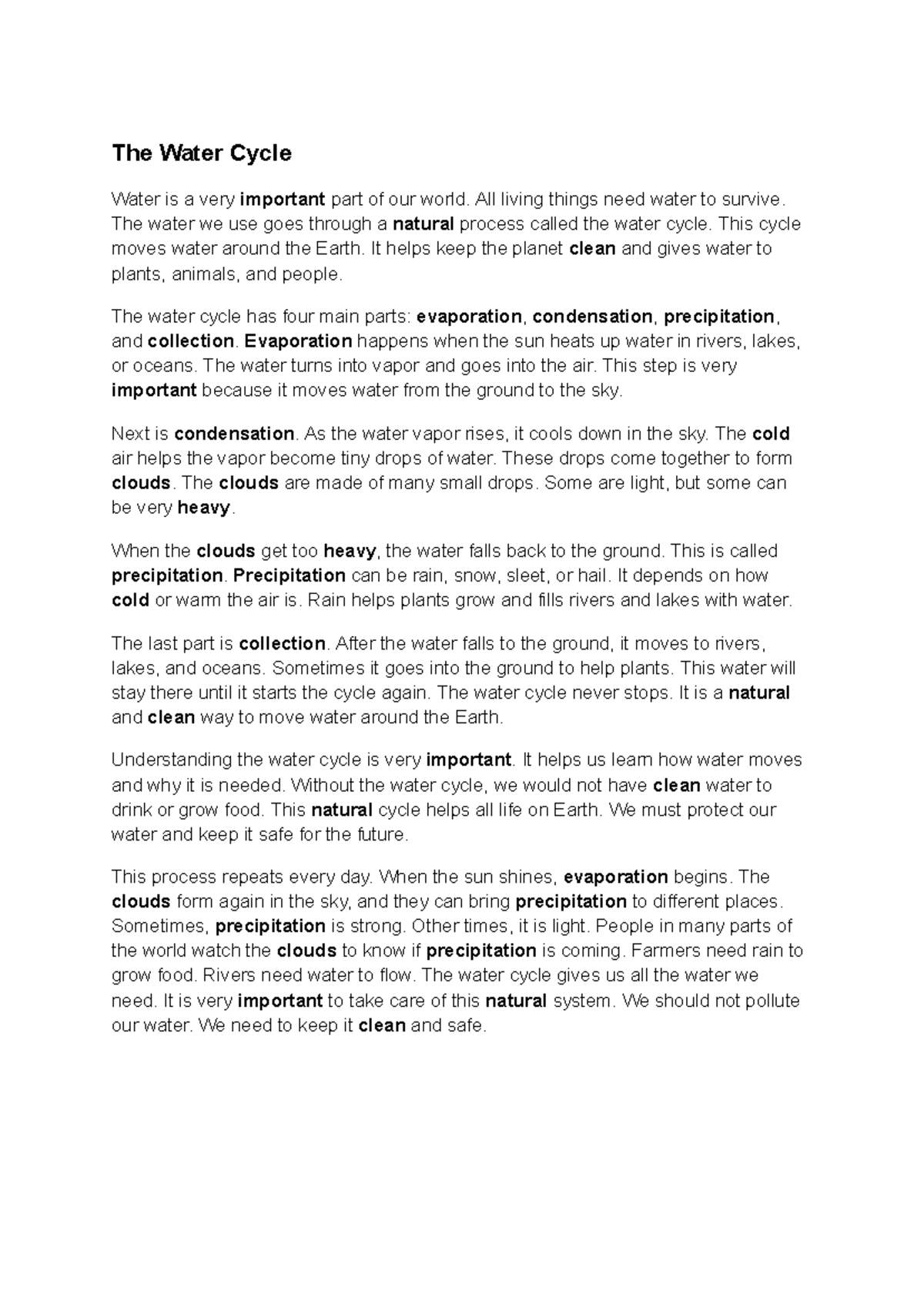 The Water Cycle - Activity Notes for Understanding - Studocu