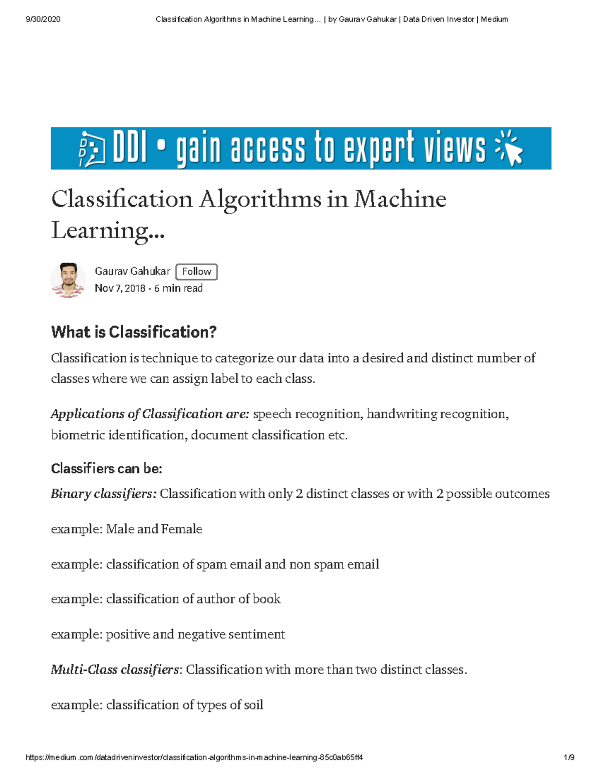 Classification Algorithms in Machine - Classication Algorithms in Machine Learning... Gaurav ...