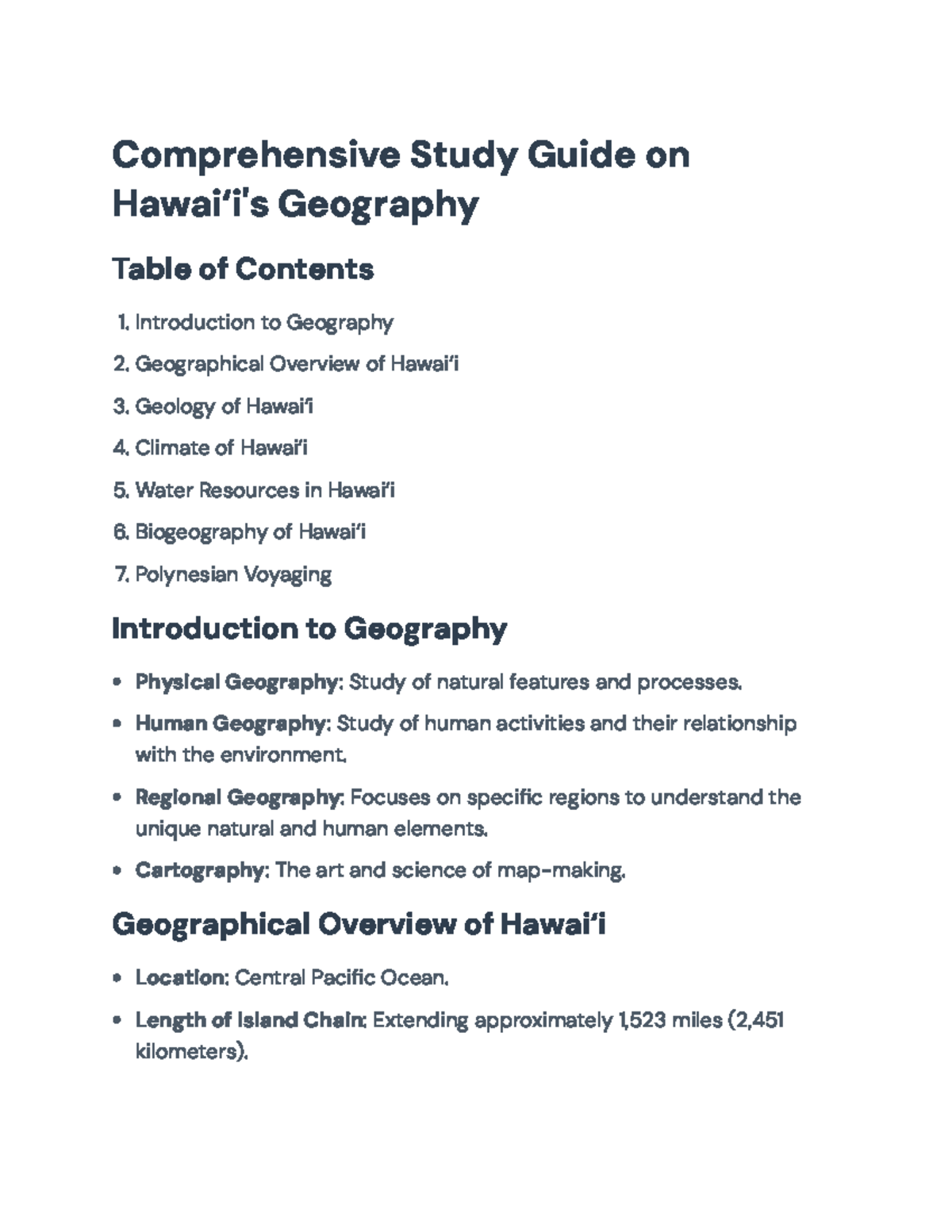 Comprehensive Geography Study Guide: Hawai‘i Overview and Insights ...