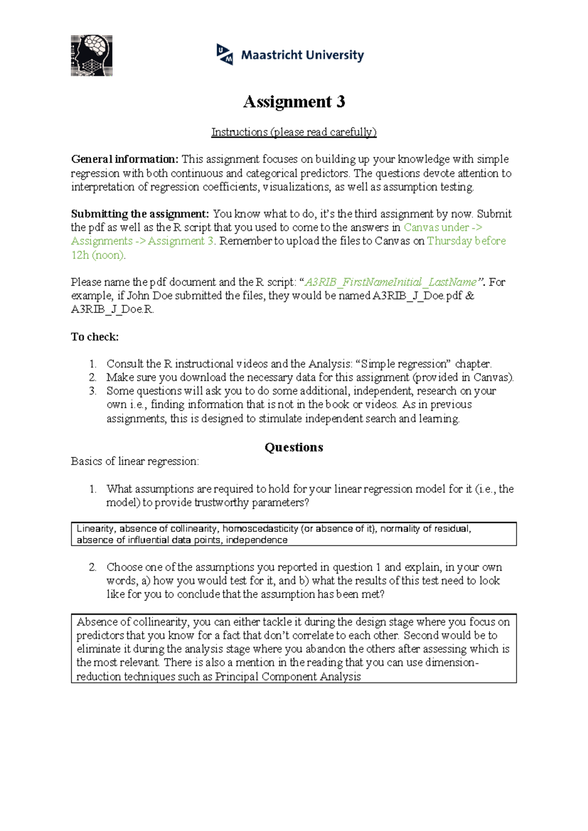 A3RIB - Regression Analysis Tutorial 3 Assignment Insights - Studeersnel