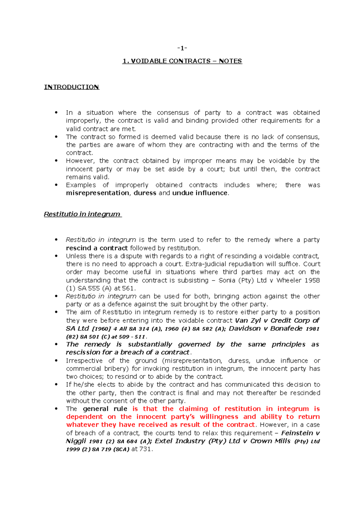 Voidable Contracts - Comprehensive Study Notes for Contract Law - Studocu