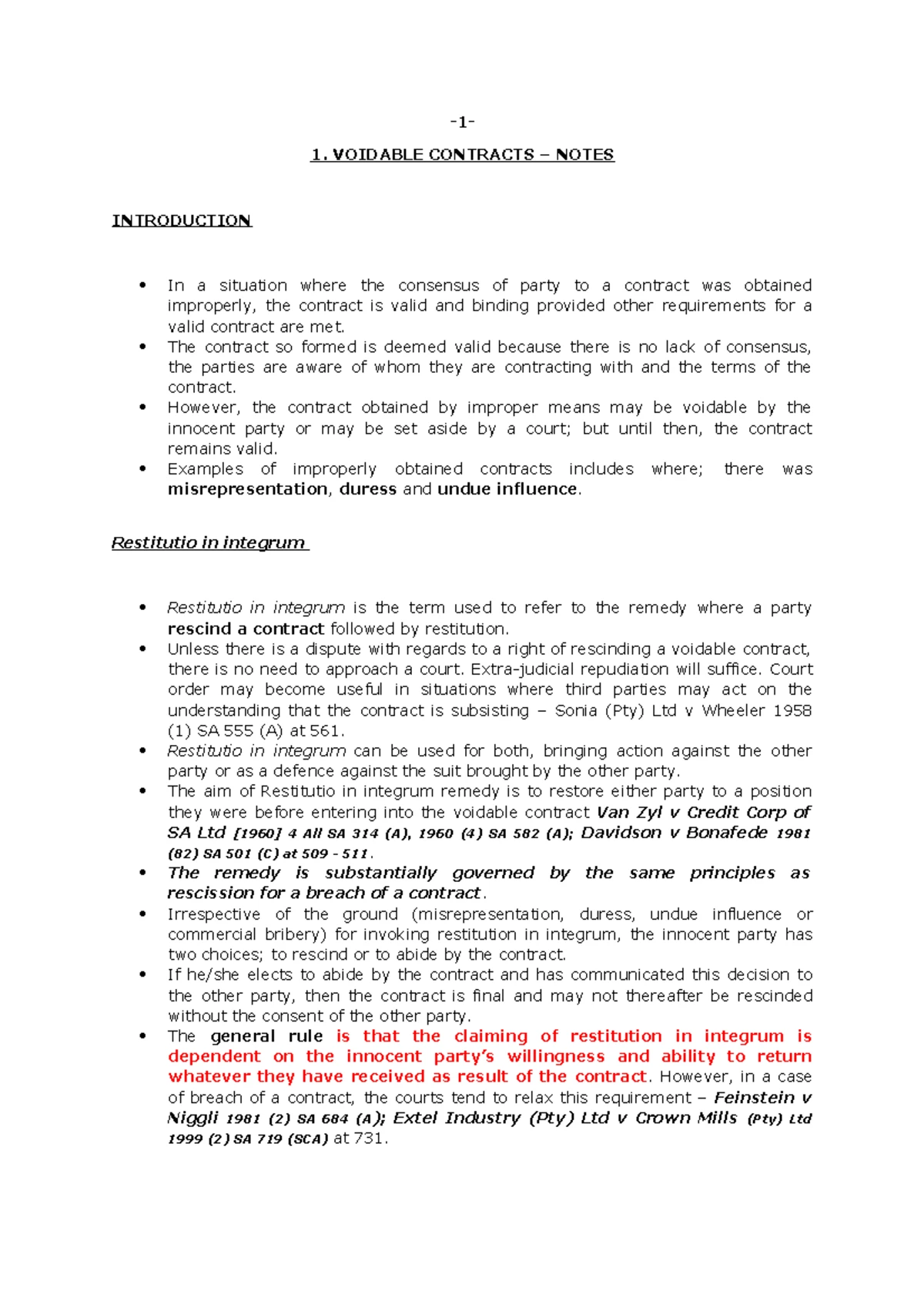 Contract Law Notes - CONTRACT LAW SECTION A - INTRODUCTION What is a ...