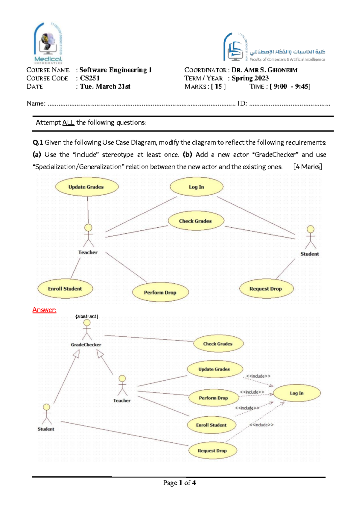 CS251 Software Engineering 1 Midterm Exam Spring 2023 Answer Key - Studocu