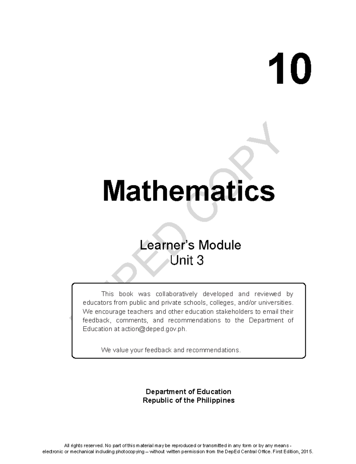 Mathematics Grade 10 Learner's Module Unit 3: Permutations ...