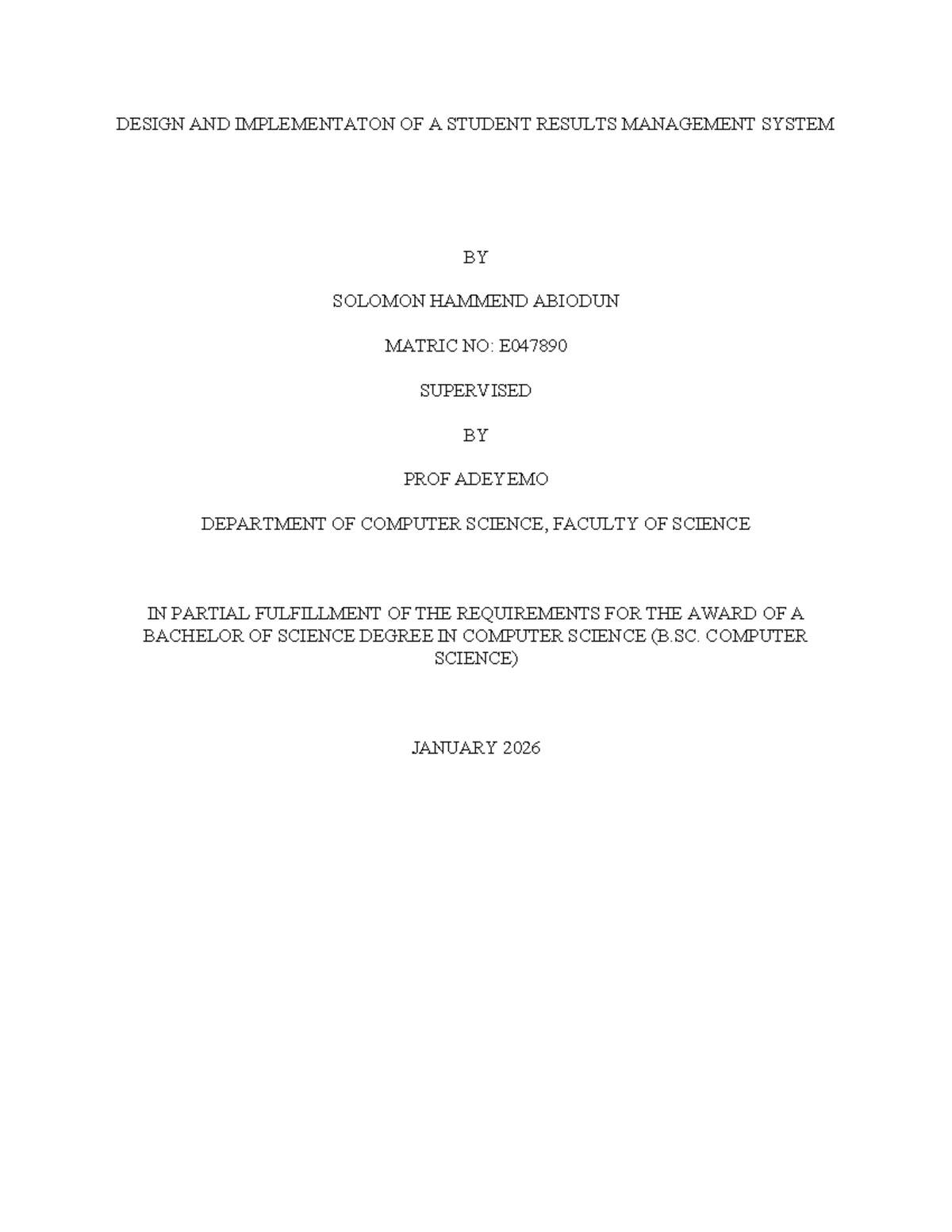 B.Sc. Computer Science Project: Design & Implementation of SRMS - Studocu