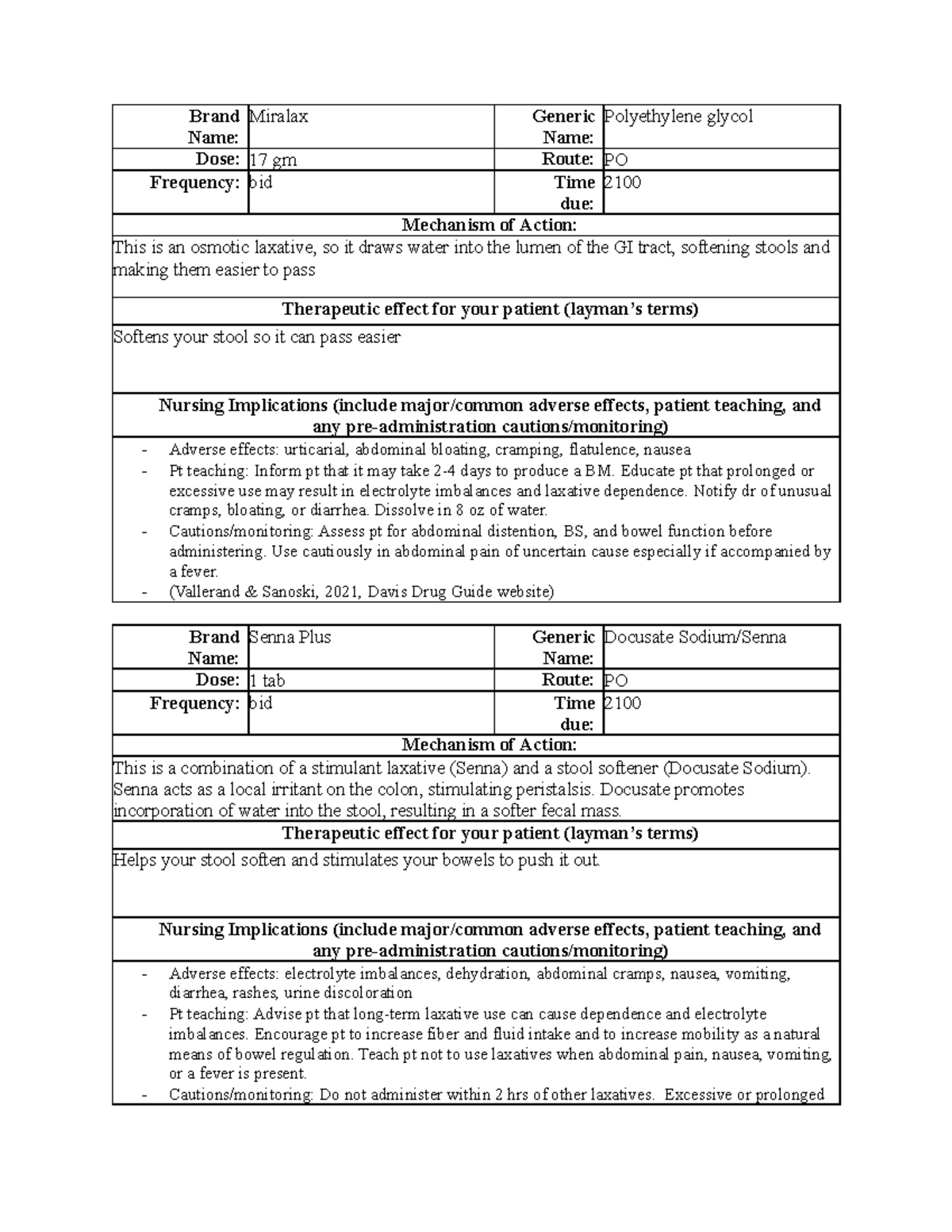 Medication Cards - Brand Name: Miralax Generic Name: Polyethylene ...