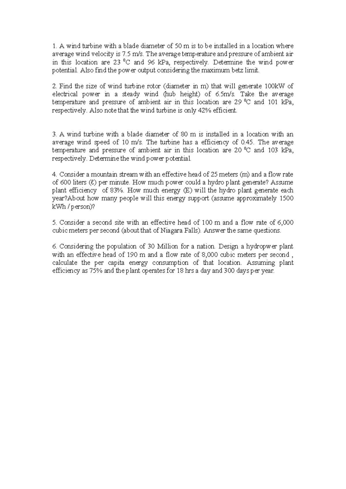 Hydro and Wind Power Potential Analysis - ENGR 2101 Final Exam - Studocu