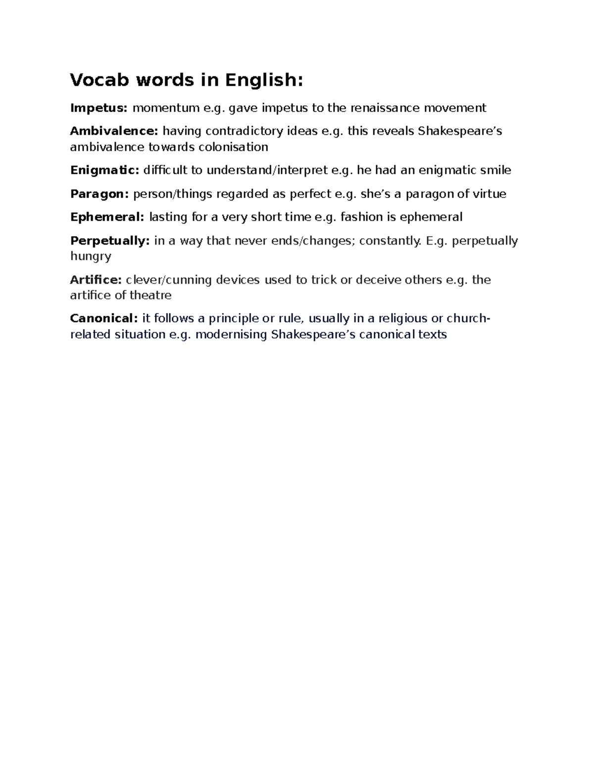 Vocab - gave impetus to the renaissance movement Ambivalence: having ...