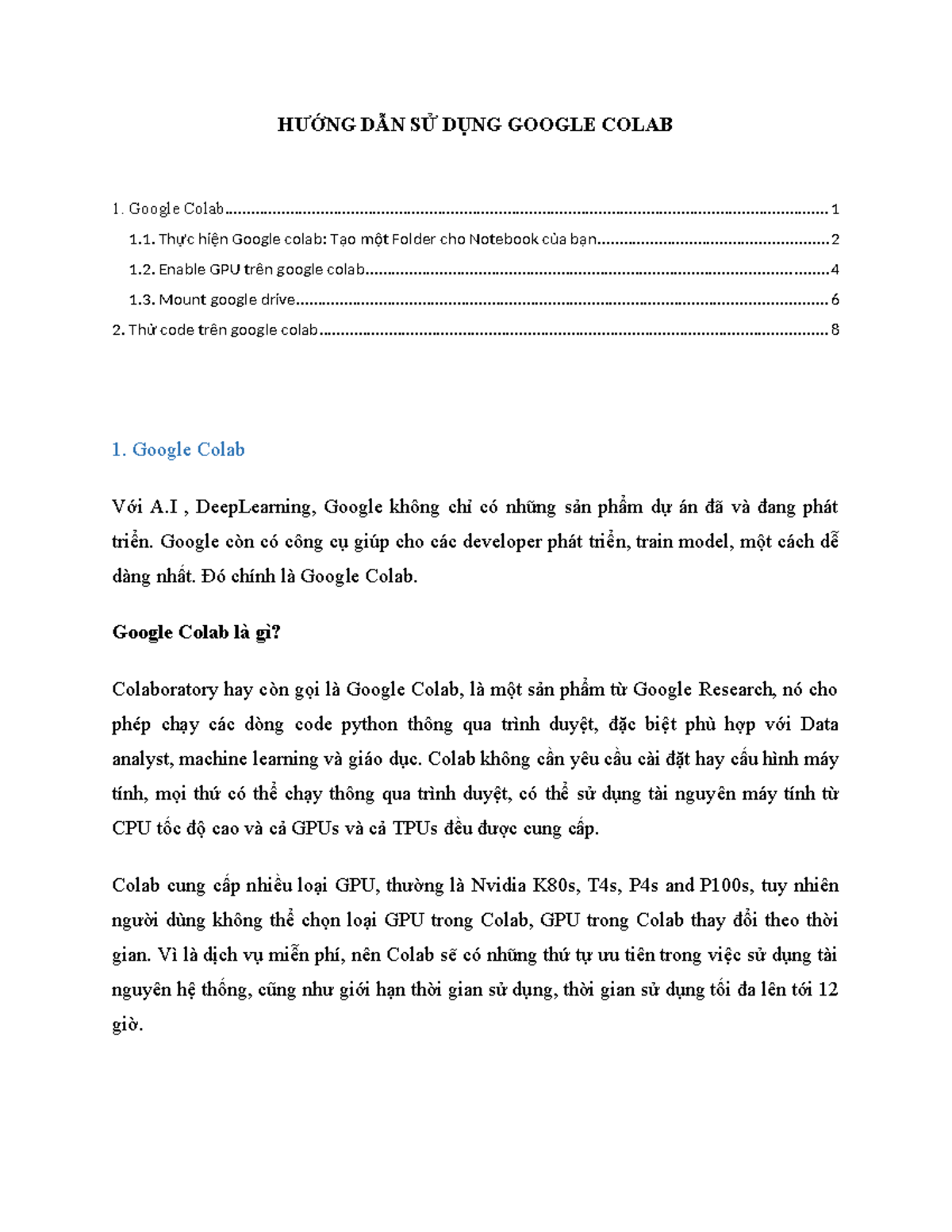Hướng Dẫn Sử Dụng Google Colab - Version 1 (Google Colab Guide) - Studocu
