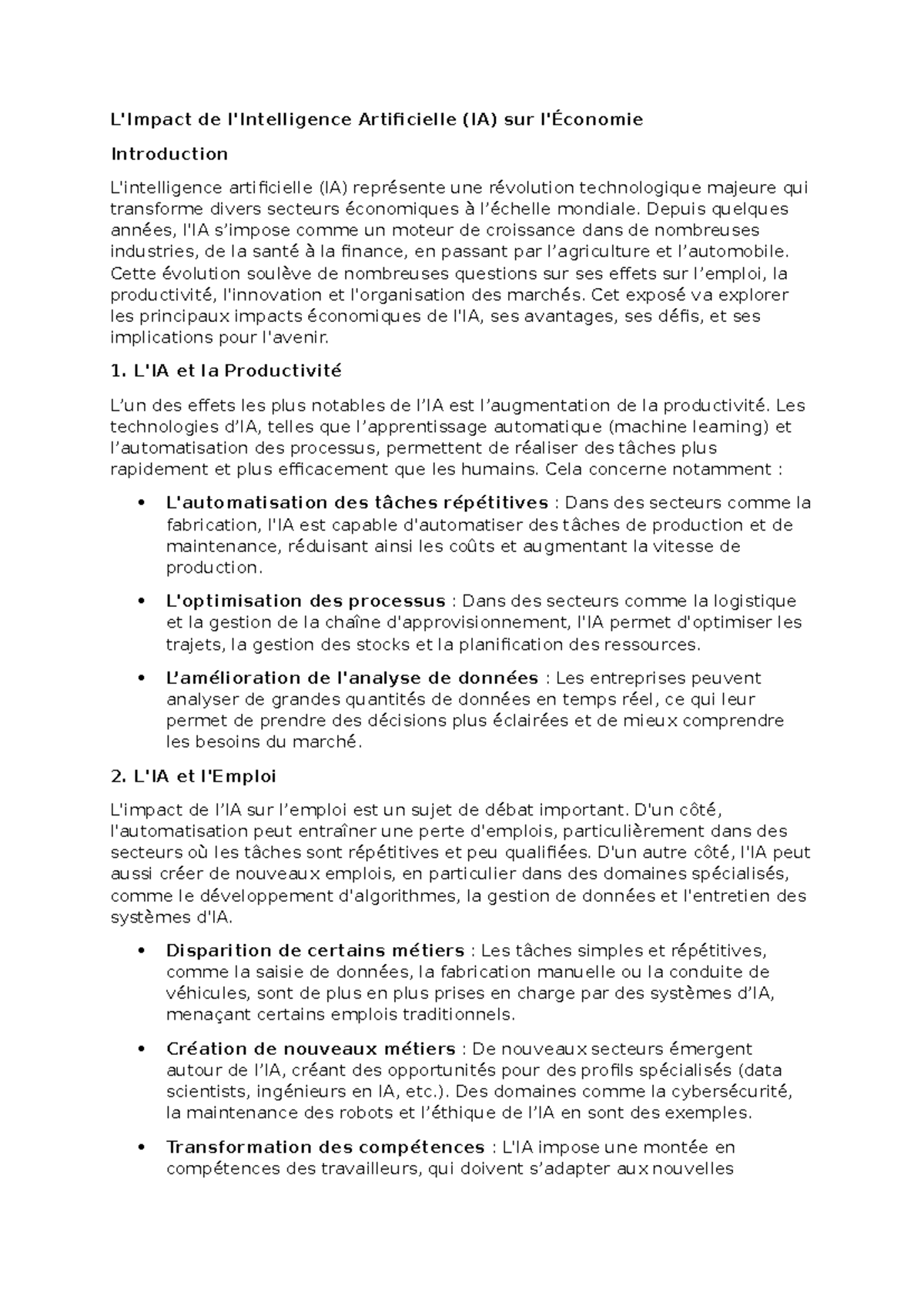 Exposé histoire - jhgfd - L'Impact de l'Intelligence Artificielle (IA ...