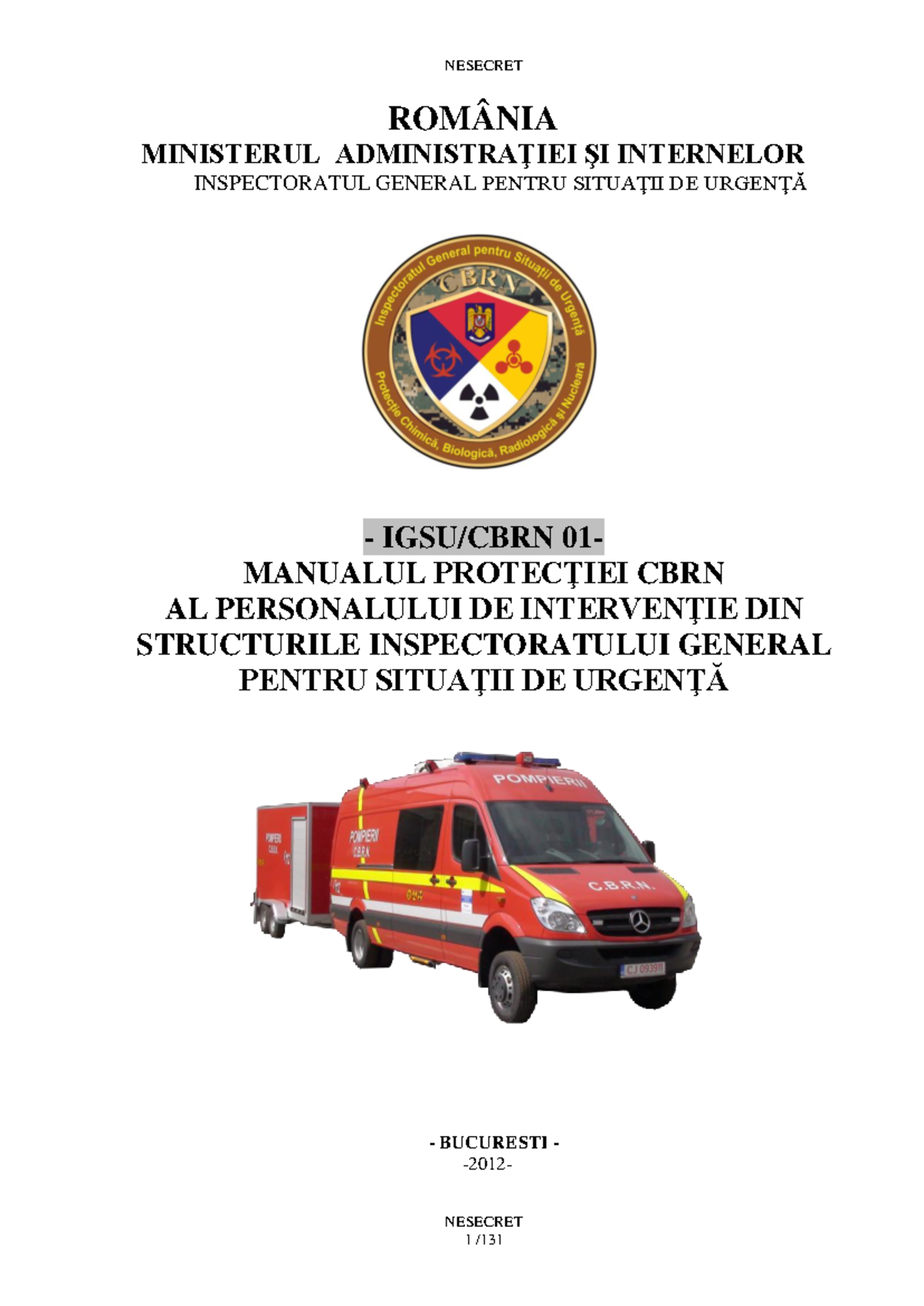 Manualul CBRN al IGSU: Protecția Personalului de Intervenție - Studocu