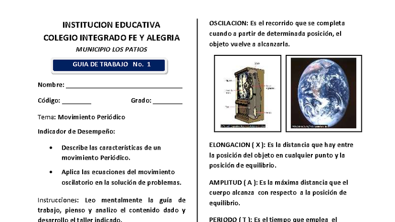 Guía de Trabajo Física 11 No. 1: Movimiento Periódico y Oscilación ...