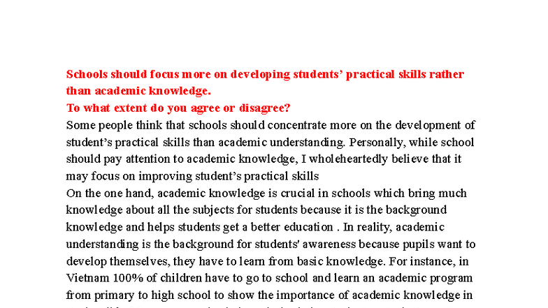 Practical Skills vs. Academic Knowledge: A Balanced Approach (ENG101 ...