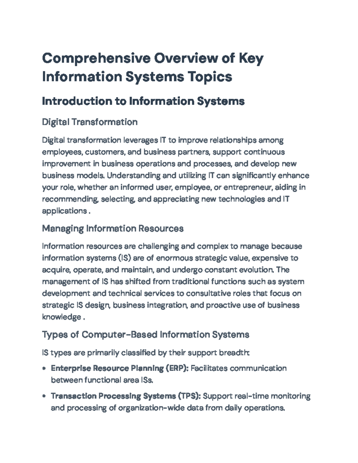 Comprehensive Review of Information Systems Topics for Course IS101 ...