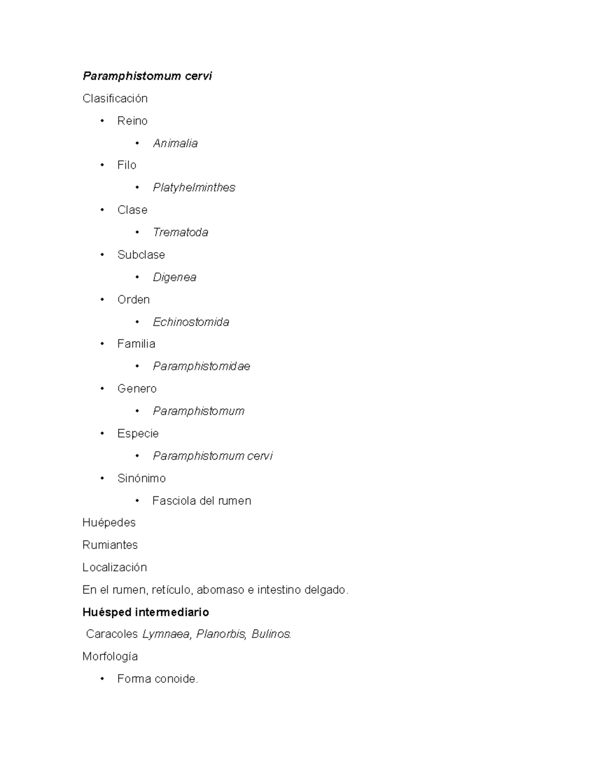 Paramphistomum cervi - Resumen y Epidemiología en Rumiantes - Studocu