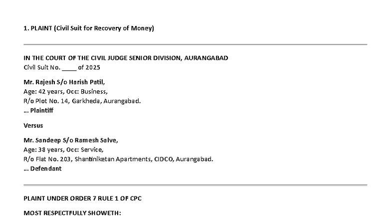 Civil Suit Drafts and Legal Templates for 2025 - Studocu