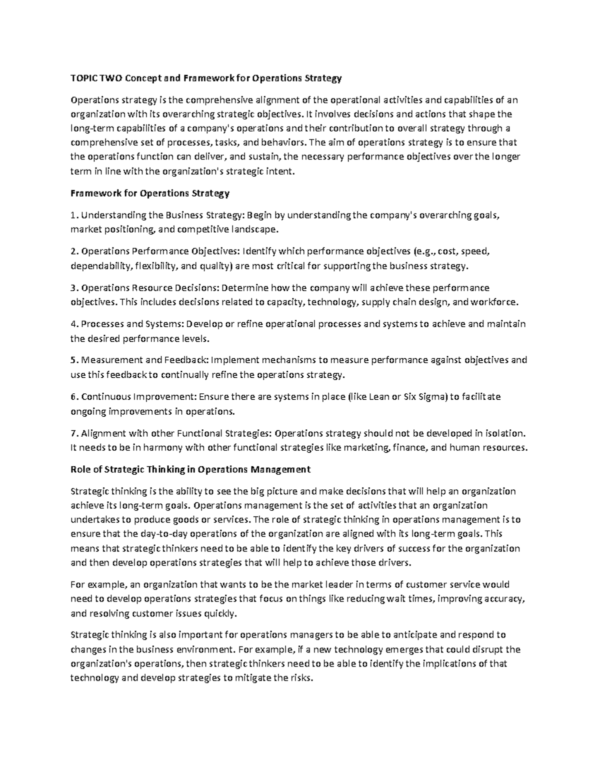 OM 101: Conceptual Framework for Operations Strategy and Management ...