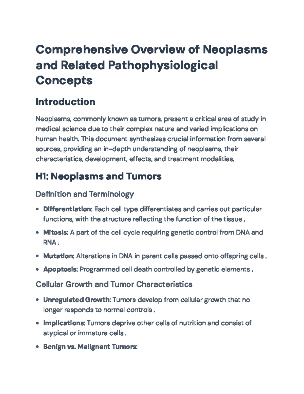 Comprehensive Overview of Neoplasms & Pathophysiology (MED 101) - Studocu