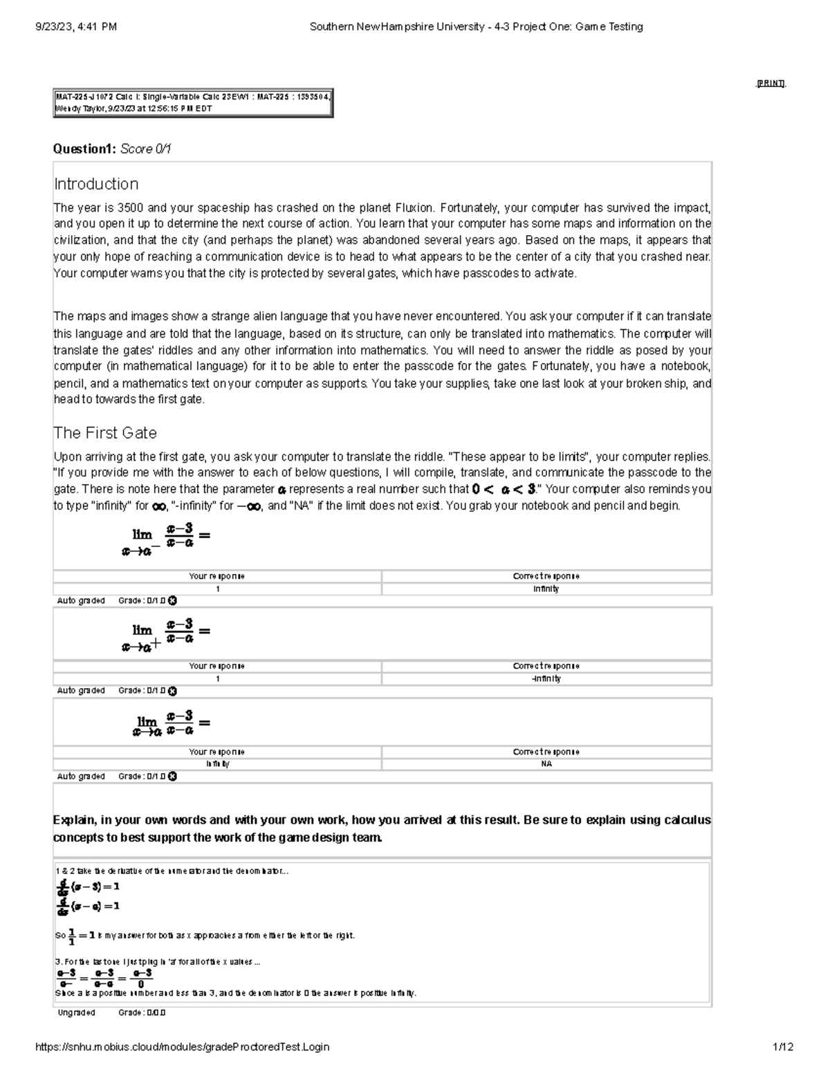 Southern New Hampshire University - MAT-225 Final Exam Project One Game ...