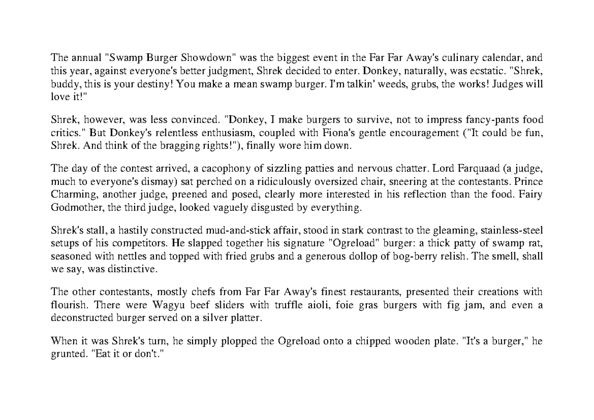 Shrek's Culinary Adventure: The Swamp Burger Showdown Story - Studocu