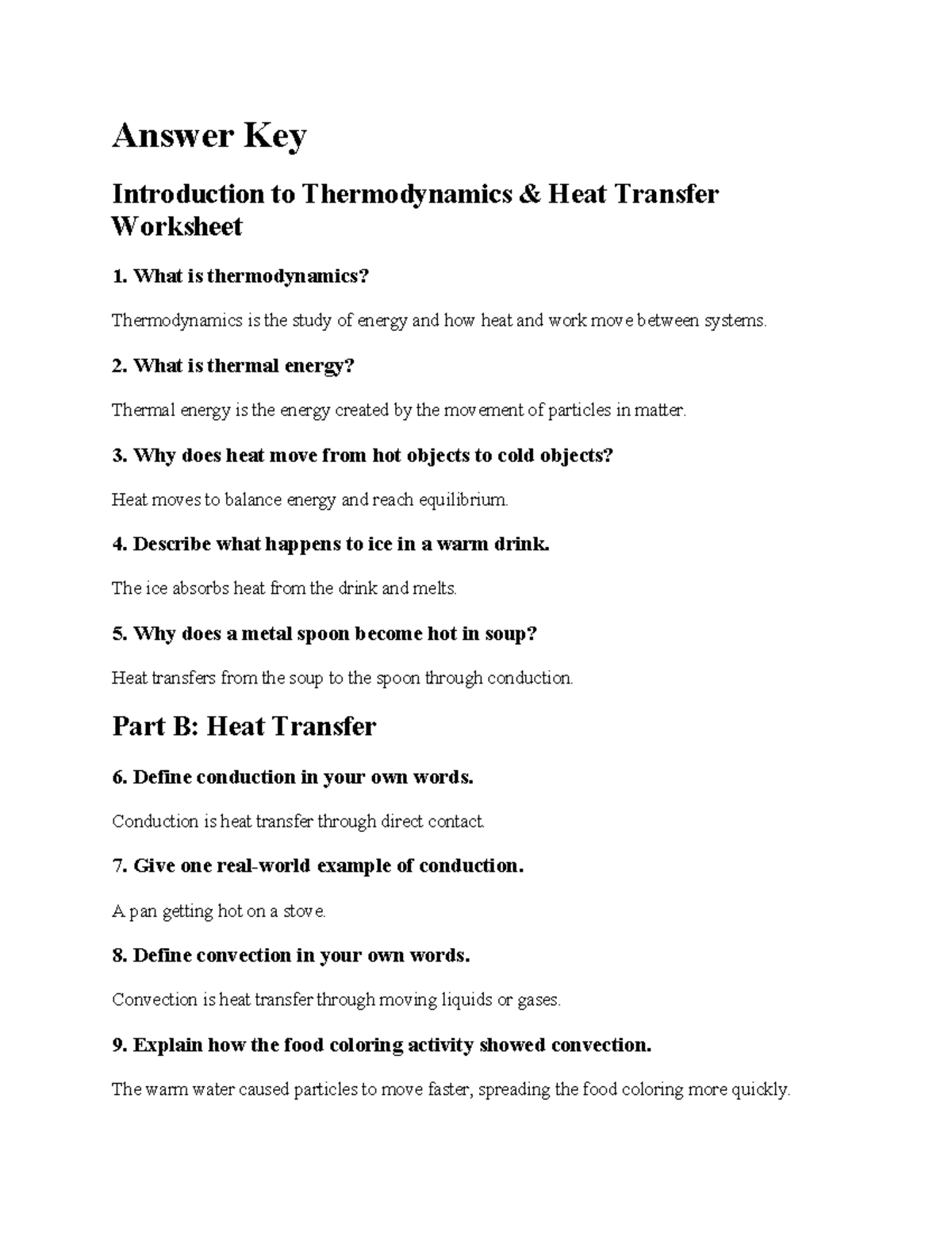 Answer Key: Intro to Thermodynamics & Heat Transfer Worksheet 1 - Studocu