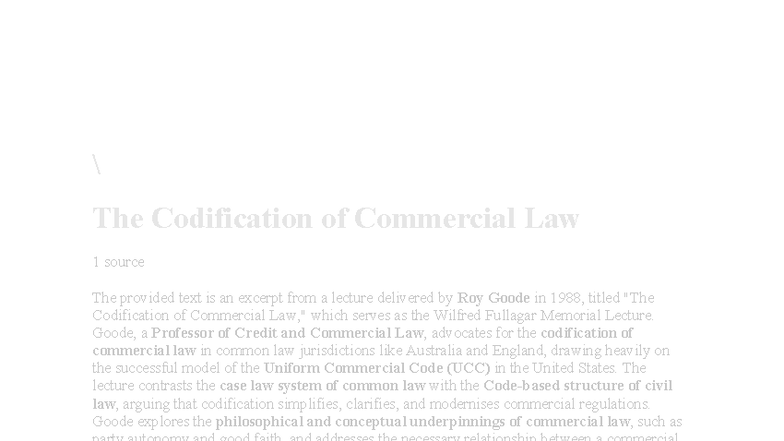 Codification of Commercial Law: Insights from Goode's 1988 Lecture ...