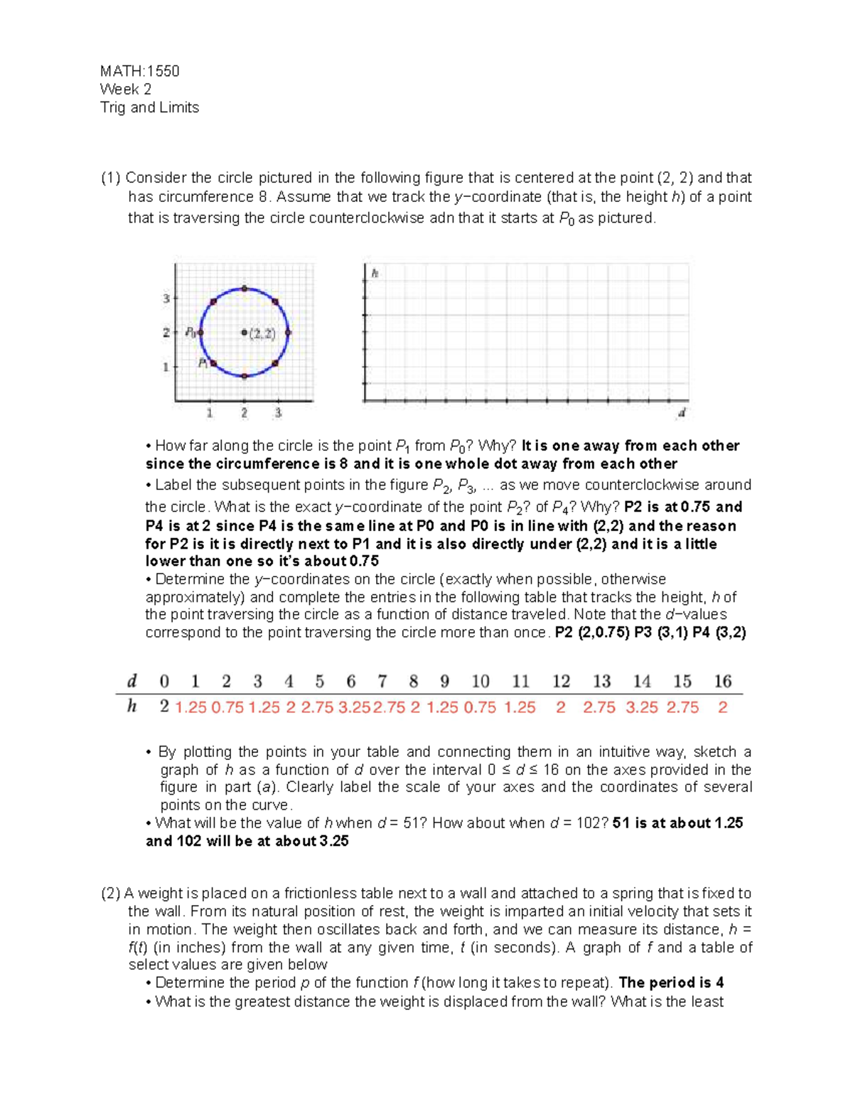 MATH:1550 Week 2 Trigonometry & Limits Homework Worksheet - Studocu