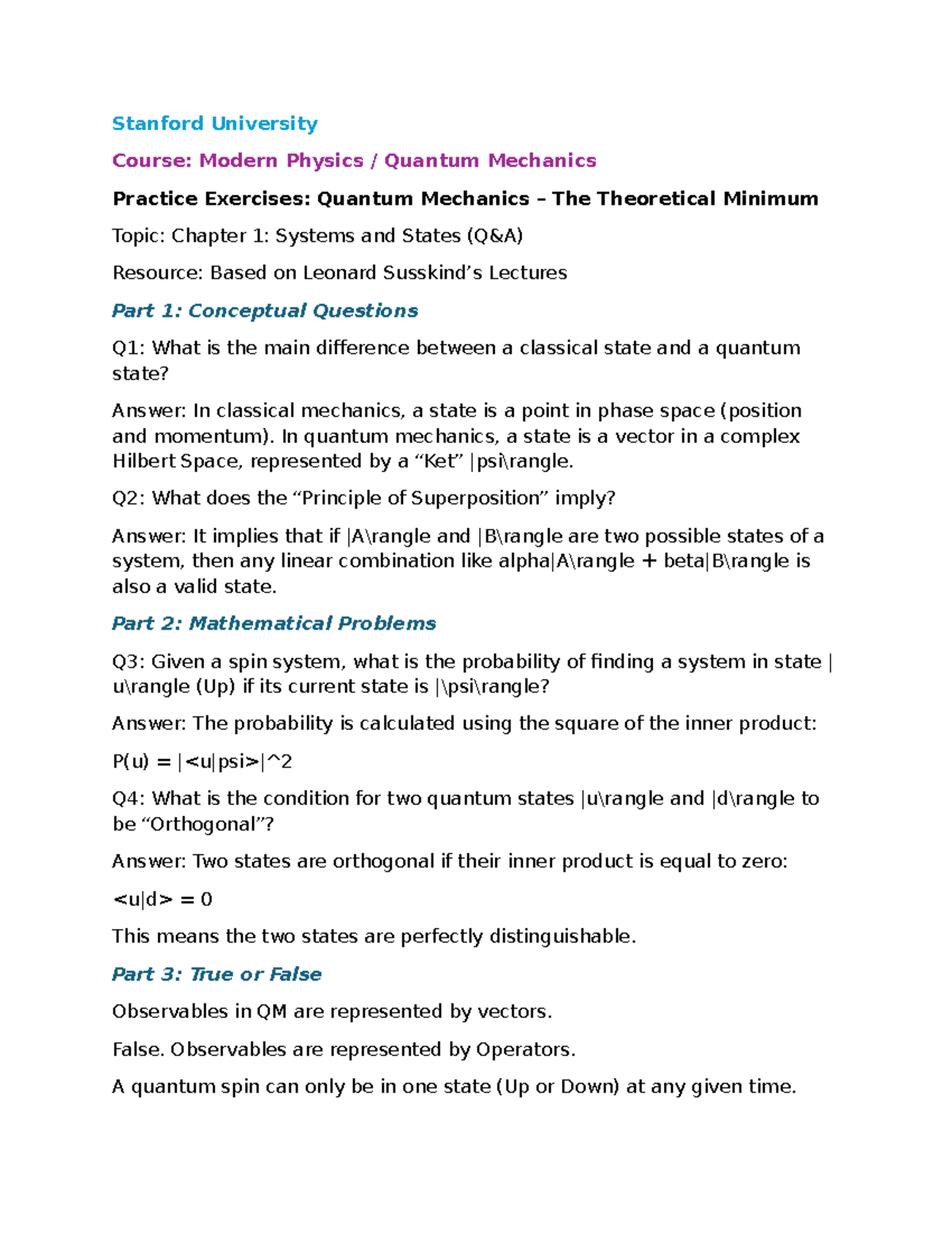Stanford University: Modern Physics QM Ch1 Practice Exercises - Studocu