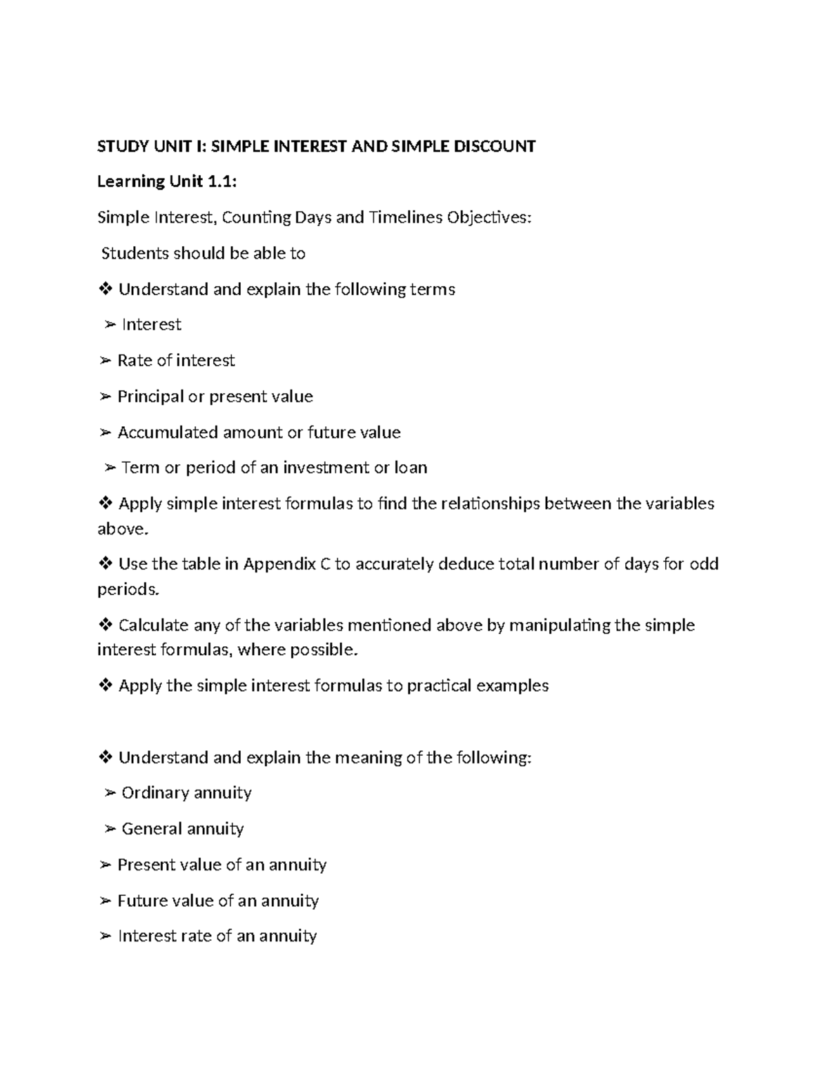 DCS1501 Simple Interest: Study Unit I Concepts and Formulas - Studocu