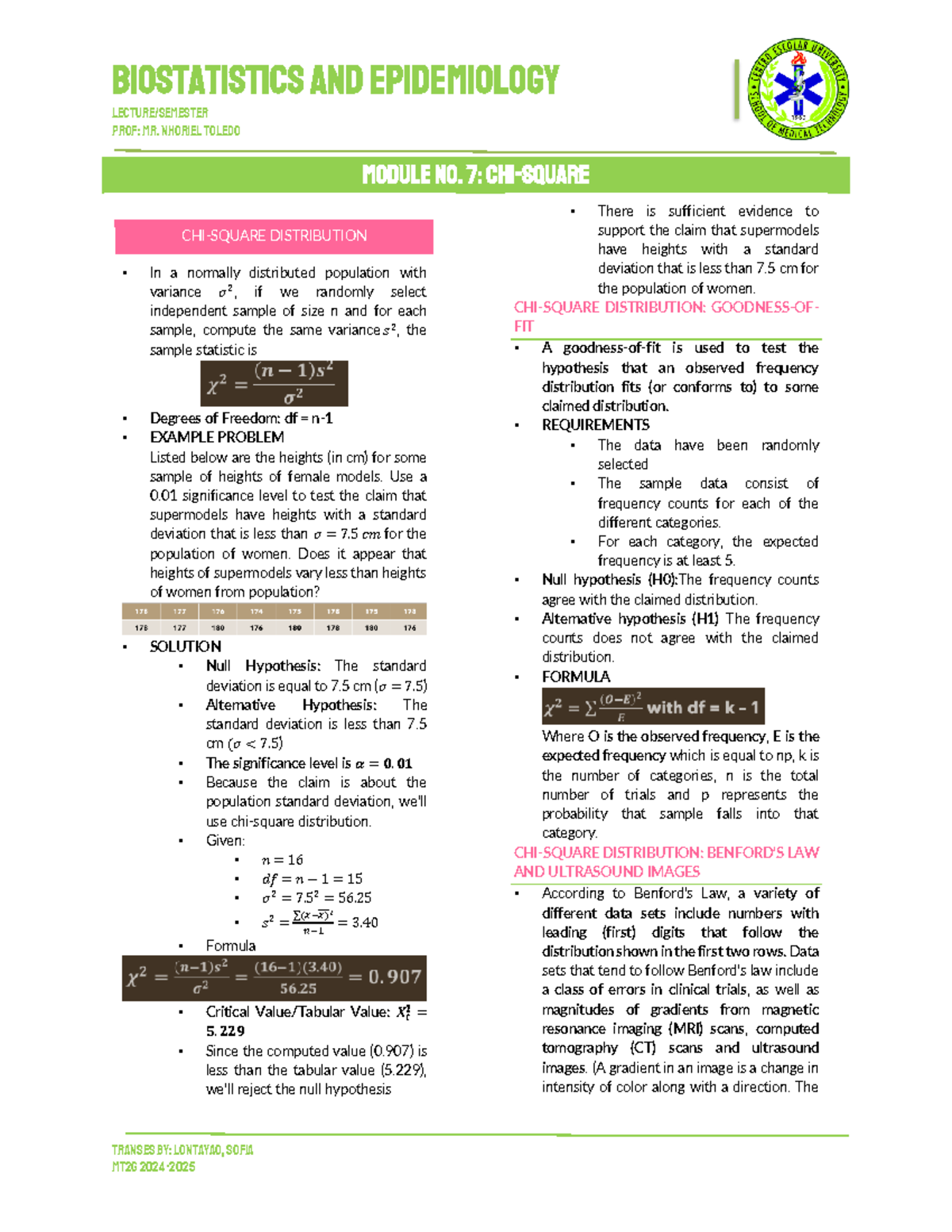 Biostats-M7- Transes - BIOSTATISTICS AND EPIDEMIOLOGY LECTURE/SEMESTER ...