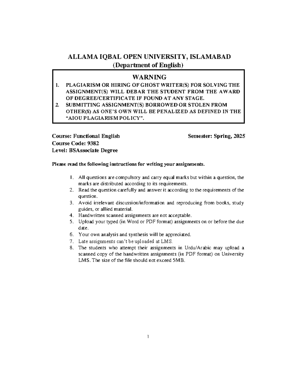 Functional English Assignment Guidelines Course Code 9382 Studocu