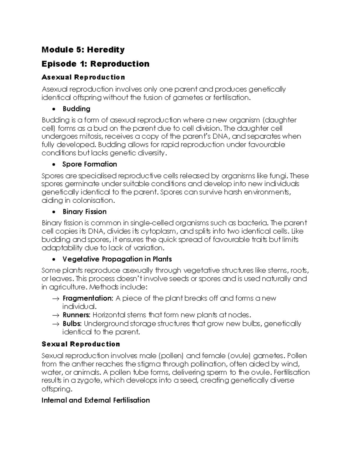 Module 5: Genetics - Asexual & Sexual Reproduction, DNA Replication ...