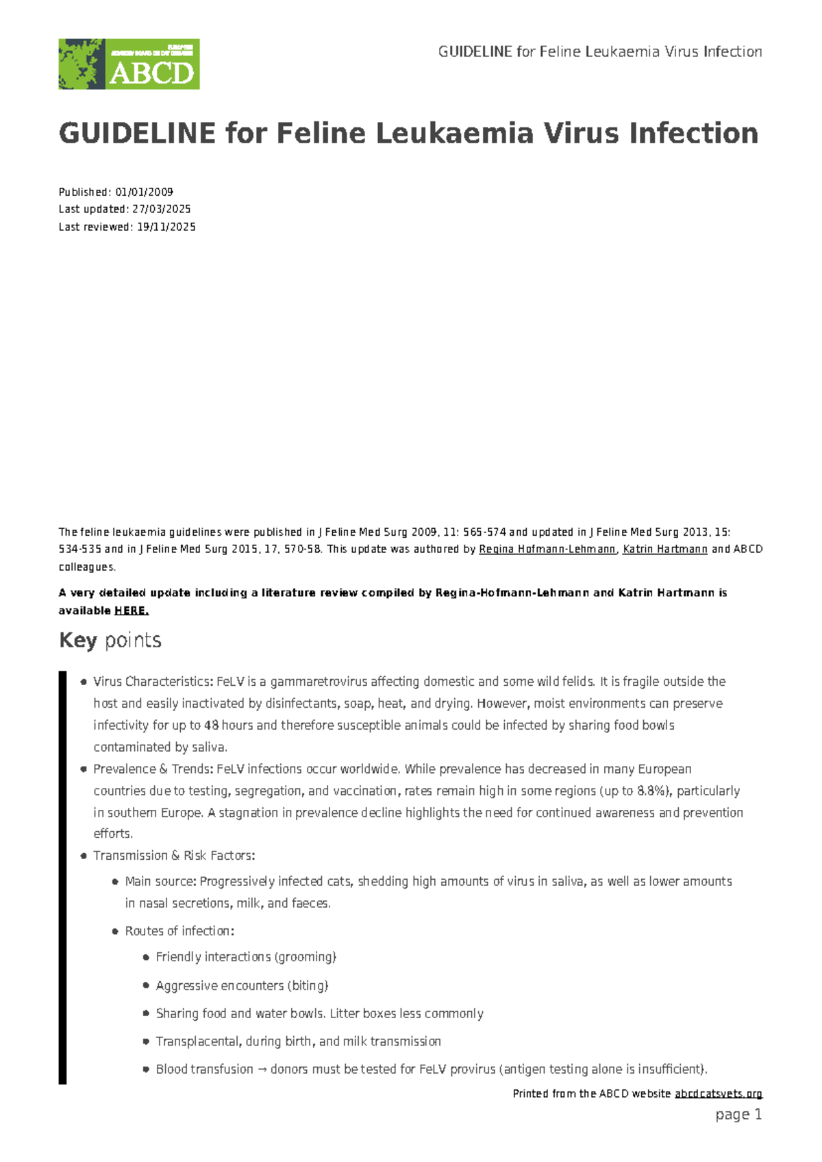 Guideline for Feline Leukaemia Virus Infection (FeLV) - Studocu