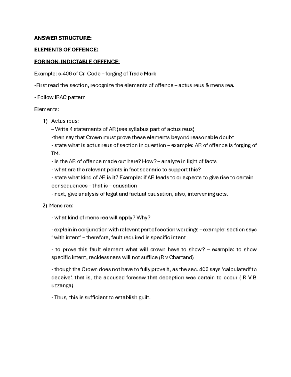 NCA Criminal Law: Answer Structure for Offence Elements Analysis - Studocu