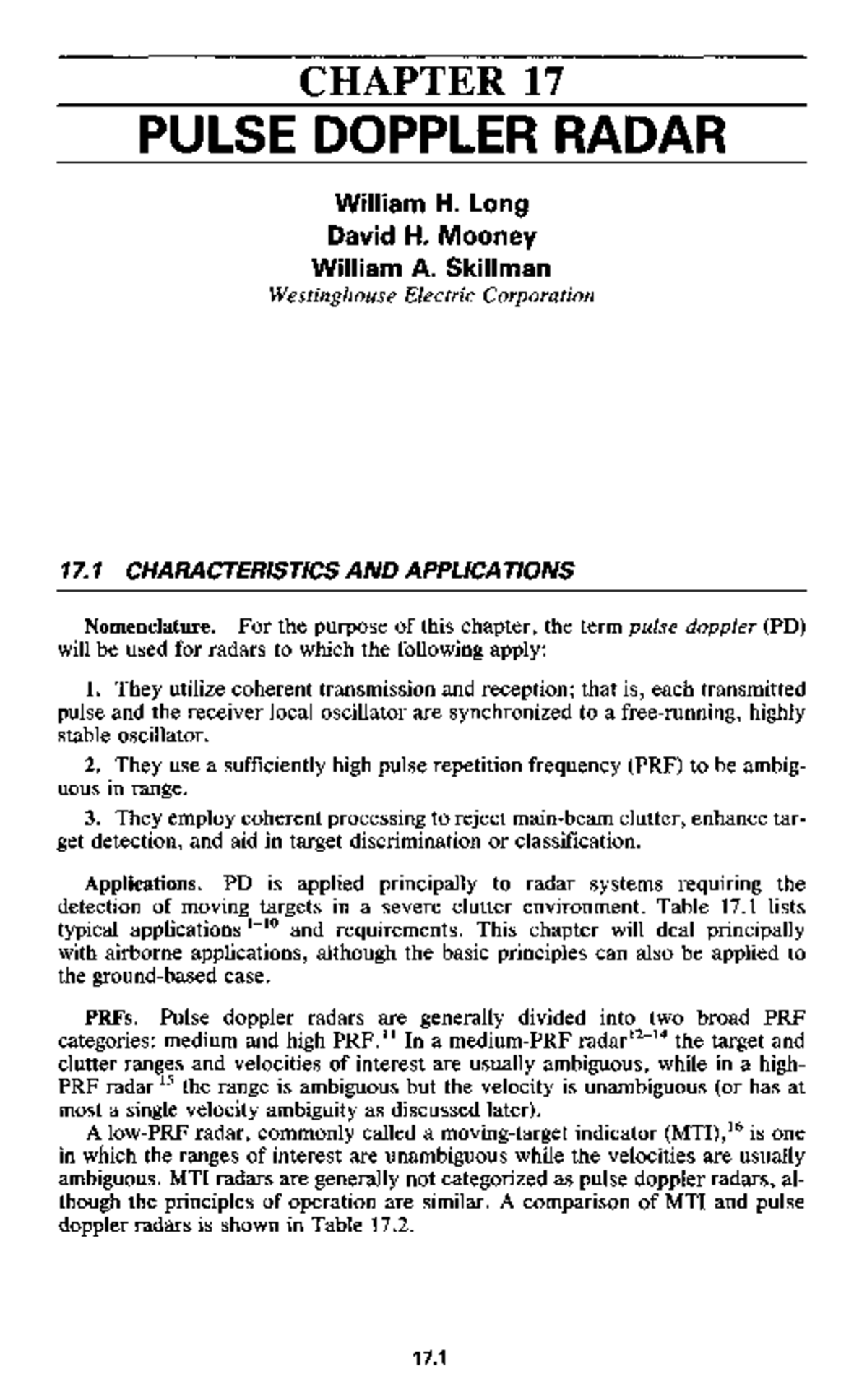 CHAPTER 17: PULSE DOPPLER RADAR - HPRF Applications and Characteristics ...