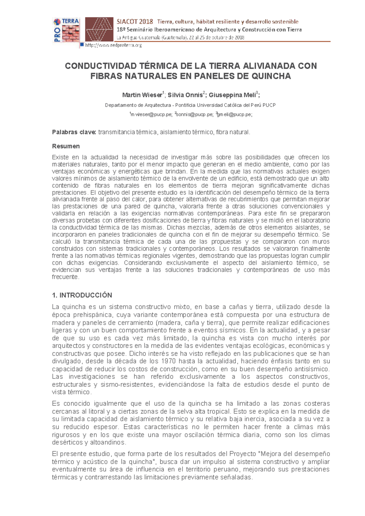 Conductividad Térmica de Tierra Alivianada en Paneles de Quincha - PUCP ...