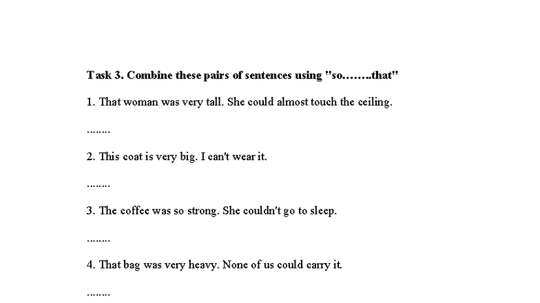 Combining Sentences Practice: BT Task 3, 4 & 5 - Studocu