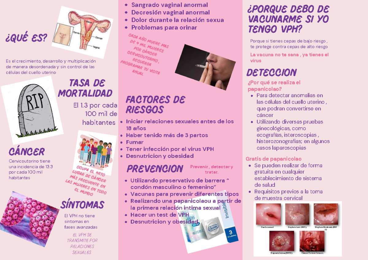 Folleto Tríptico: Campaña de Prevención del Cáncer Cervical y VPH - Studocu