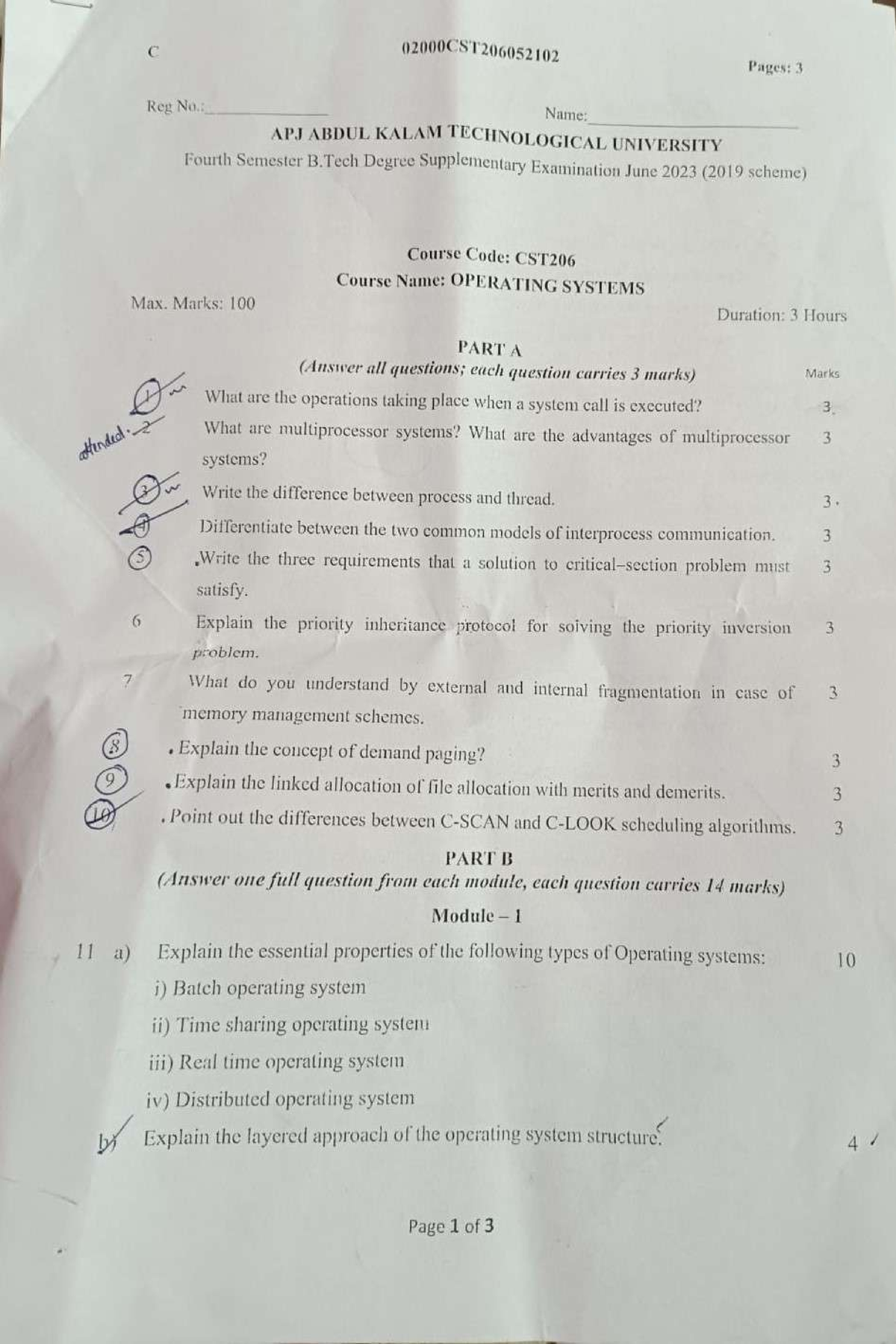 CST206 Operating Systems Supplementary Exam Study Material June 2023 - Studocu