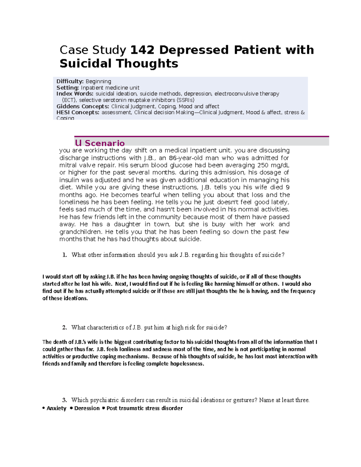 Case Study 142 Depressed patient with suicidal thoughts (student copy ...