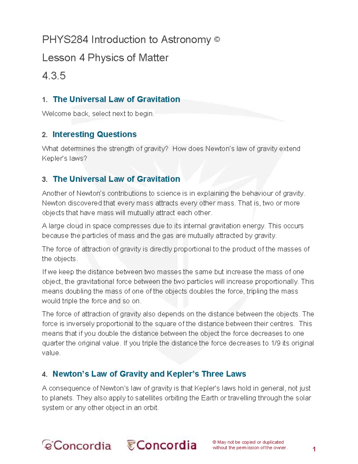 PHYS284 Lesson 4.3.5 Transcript: The Universal Law of Gravitation - Studocu