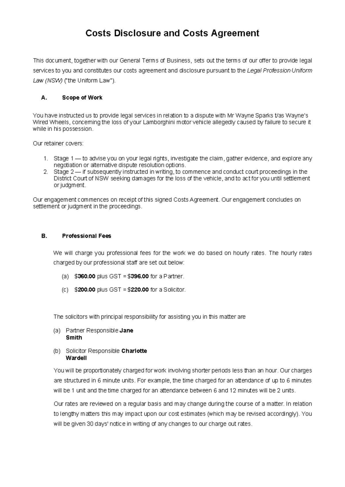 Costs Disclosure and Agreement for Legal Services - PFP 2 - Studocu