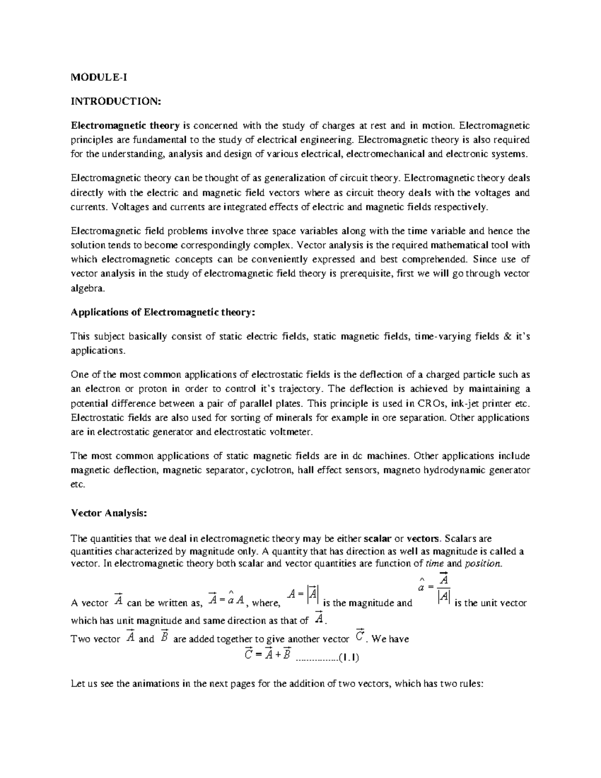 Summary of Chapters 1 and 2 in Engineering Electromagnetic Fields ...