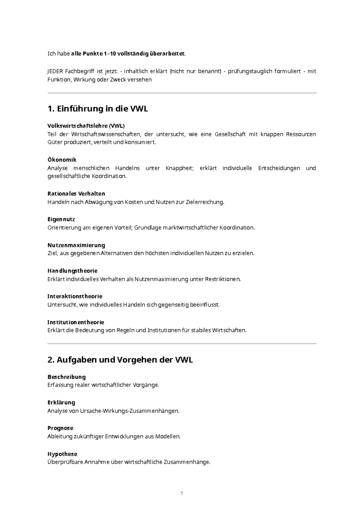 VWL – Vokabelliste: Vollständige Erklärungen und Definitionen - Studocu