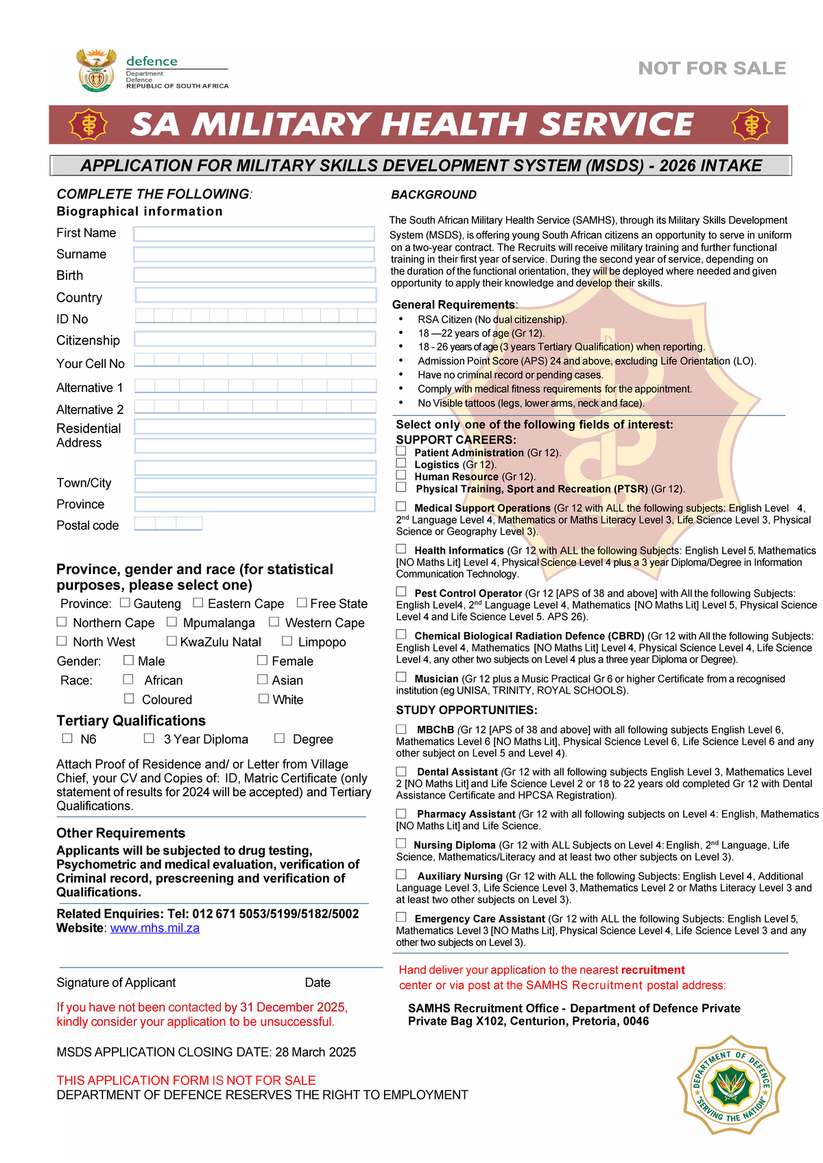 Samhs MSDS form 2025 2026 - APPLICATION FOR MILITARY SKILLS DEVELOPMENT ...