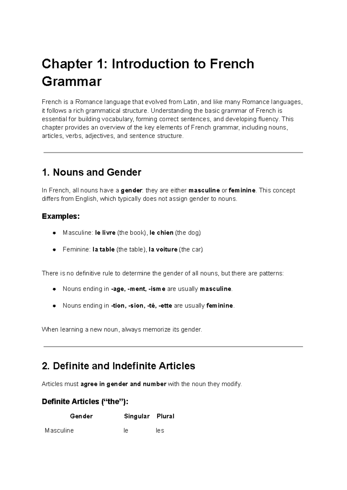 Chapter 1: Intro to French Grammar (FR101) - Studocu