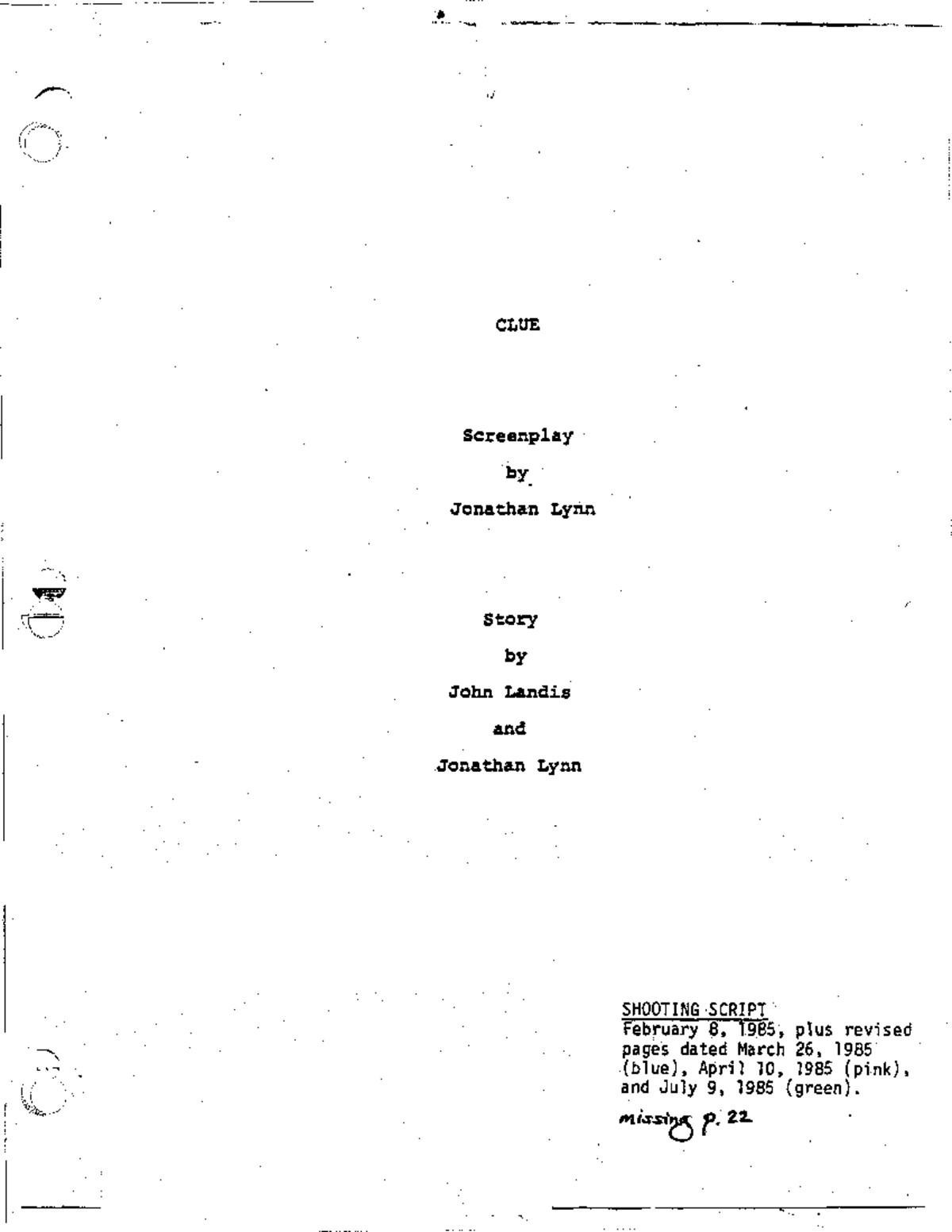 CLUE (1985) Revised Full Screenplay and Shooting Script - Studocu