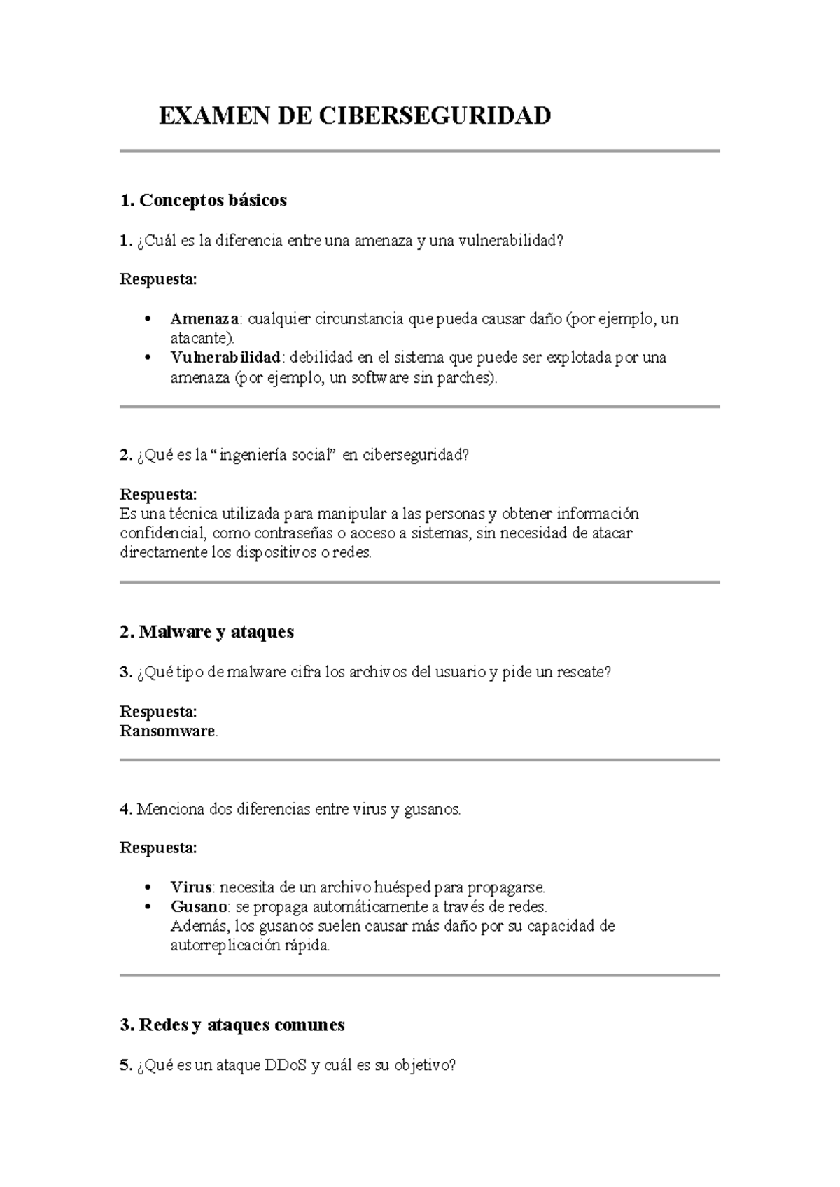 CIBERSEGURIDAD 1: Conceptos Básicos y Preguntas Clave para el Examen - Studocu